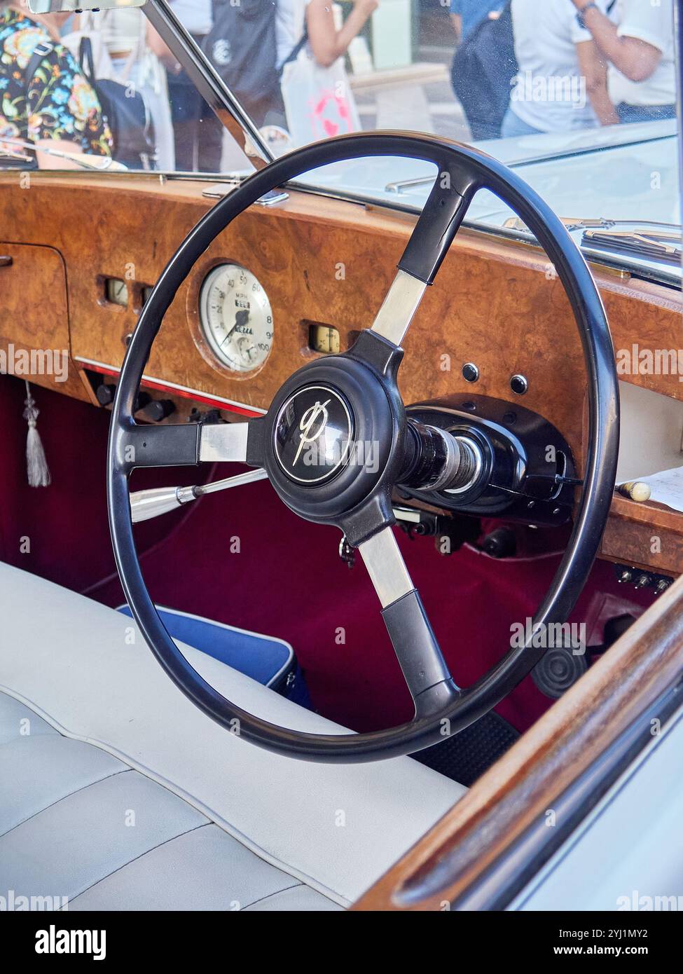 steering wheel in the Riley RMF car Stock Photo - Alamy