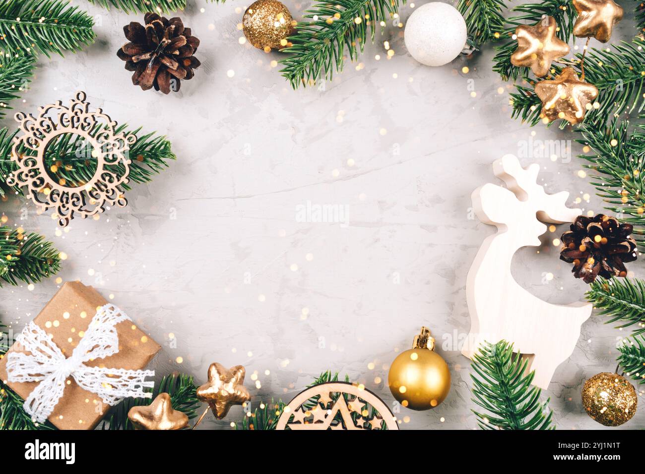 Christmas composition of fir tree branches and decorations Stock Photo ...