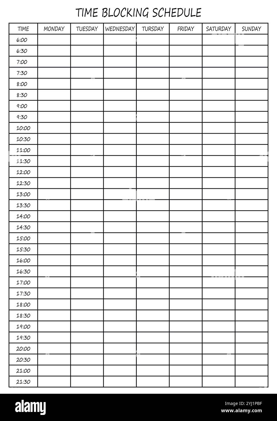24 Hourly Weekly Schedule - Monday Start. Mockup for daily scheduling ...