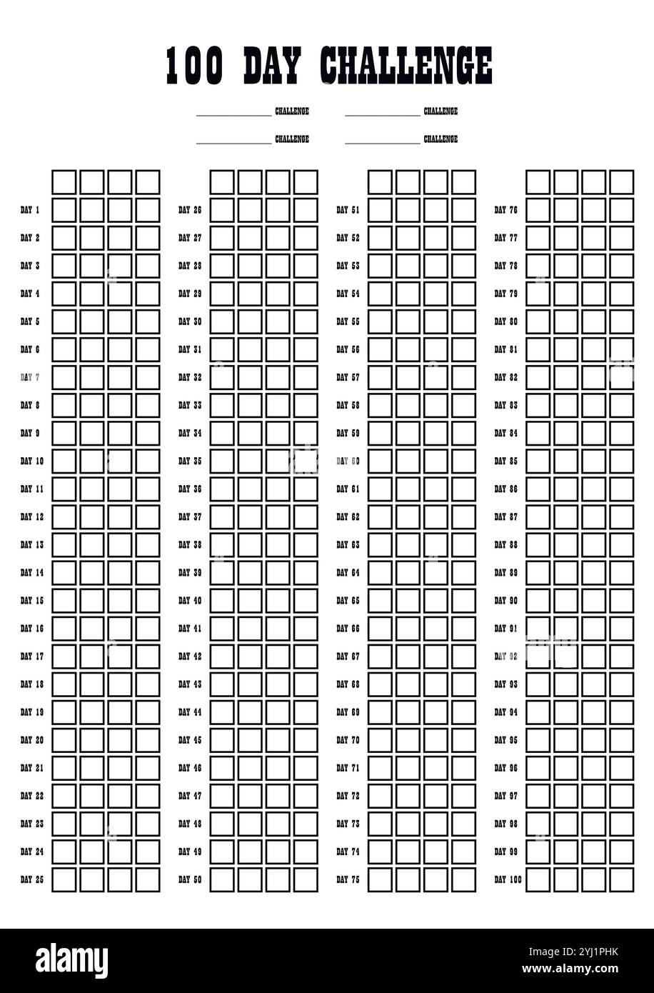 100 Day challenge calendar and goal Planner. Daily tracker with ...