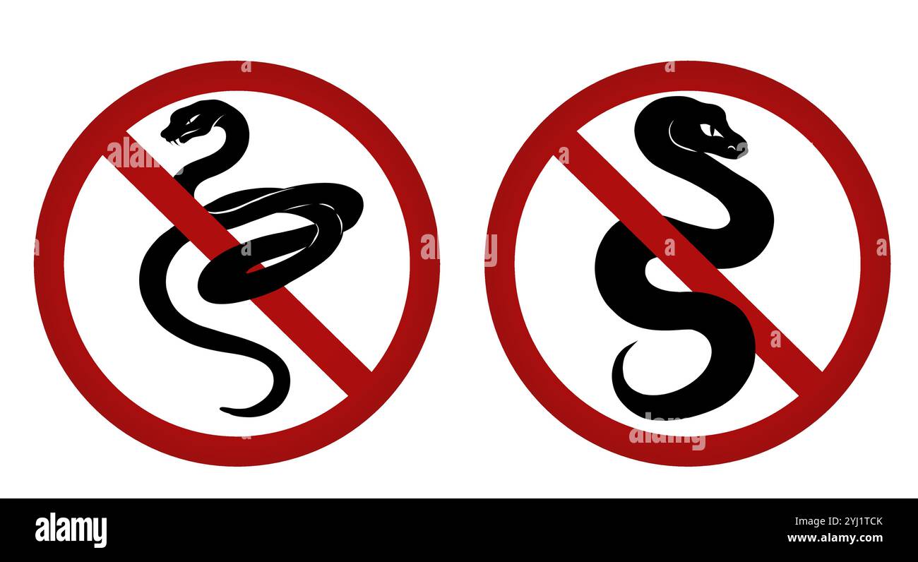 Vector set of prohibition signs with black silhouettes of snakes ...