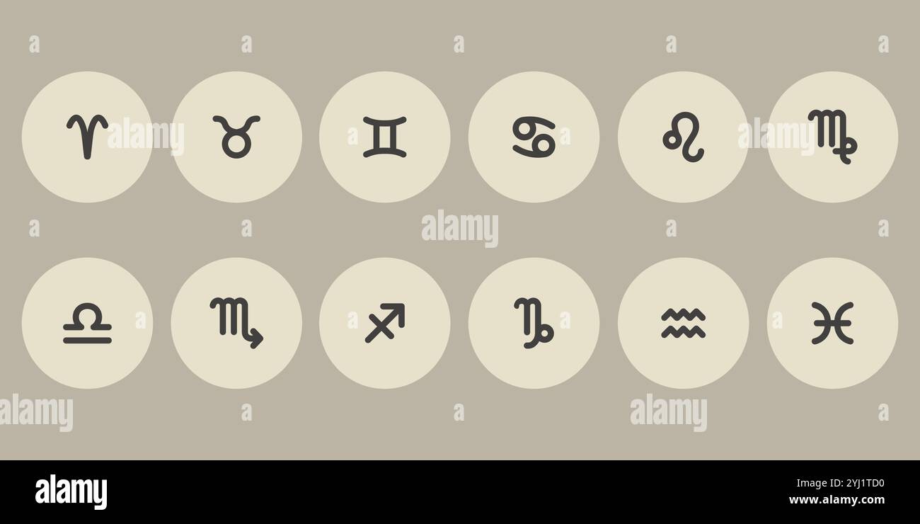 Zodiac horoscope. Twelve astrological icon symbols set. Stylized star ...