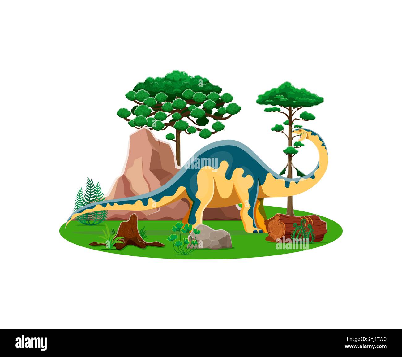 Cartoon prehistoric dinosaur or Melanorosaurus lizard in jungle forest ...