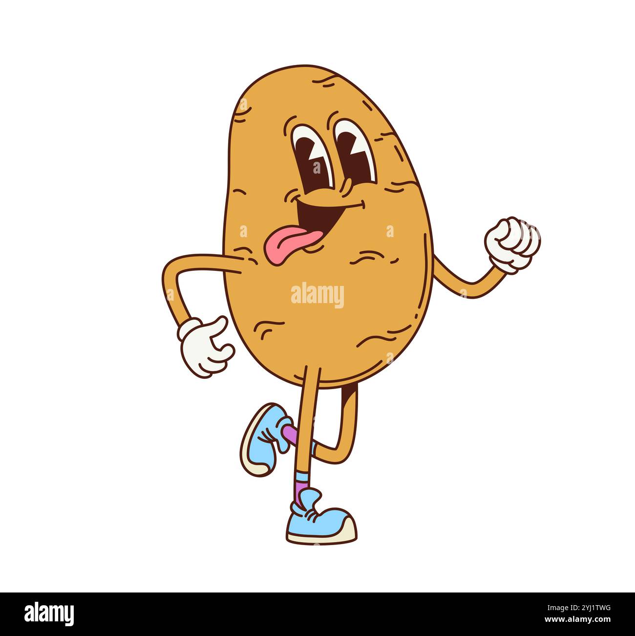 Groovy potato vegetable retro character. Isolated cartoon vector quirky ...