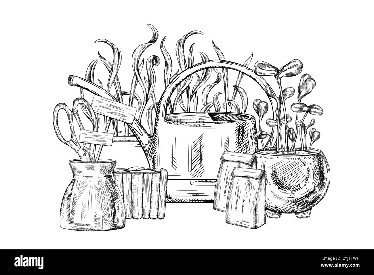 Vector illustration of working tools, watering can. Tools for ...