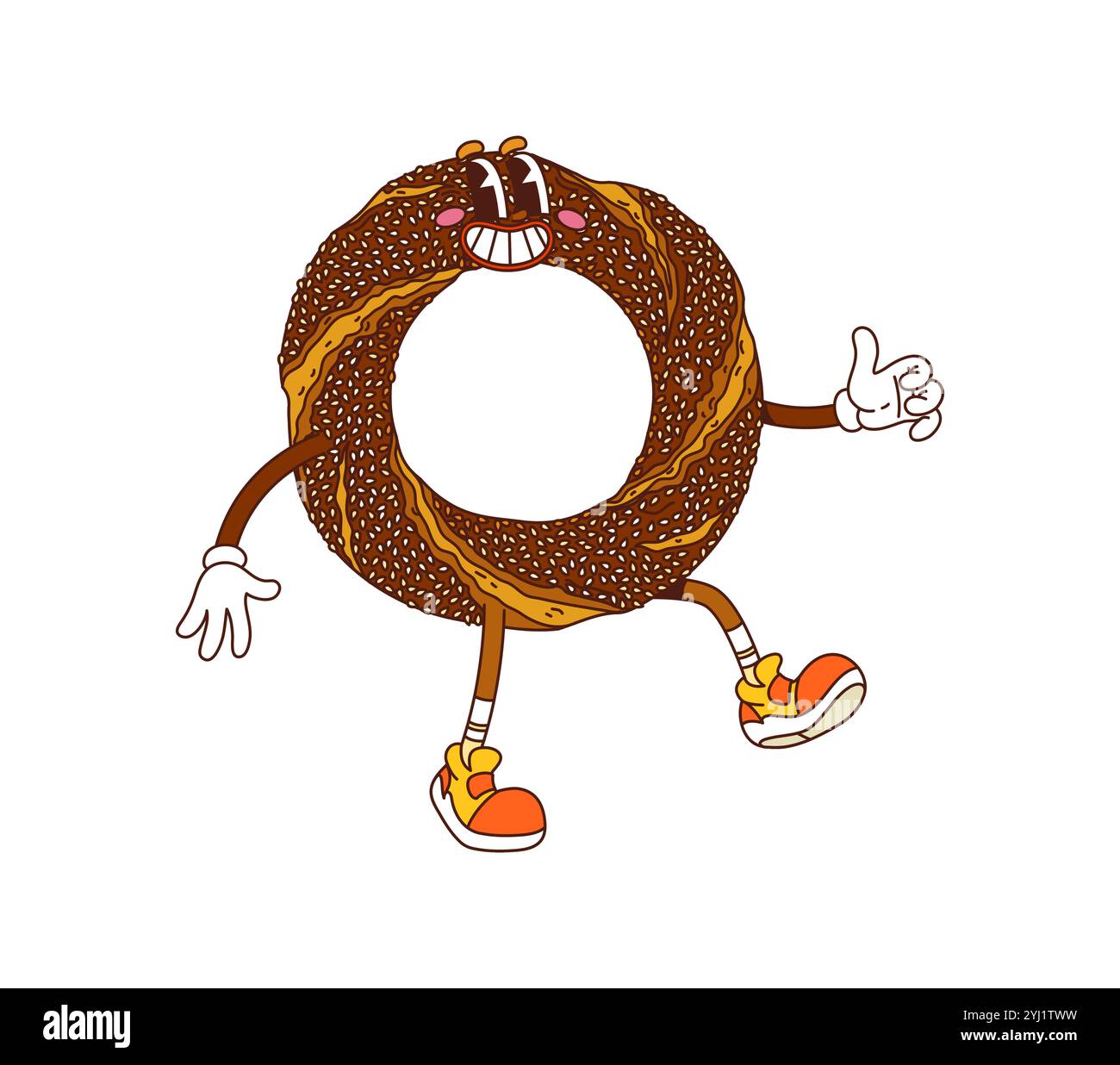 Cartoon groovy Turkish bagel simit bakery, bread and pastry character ...