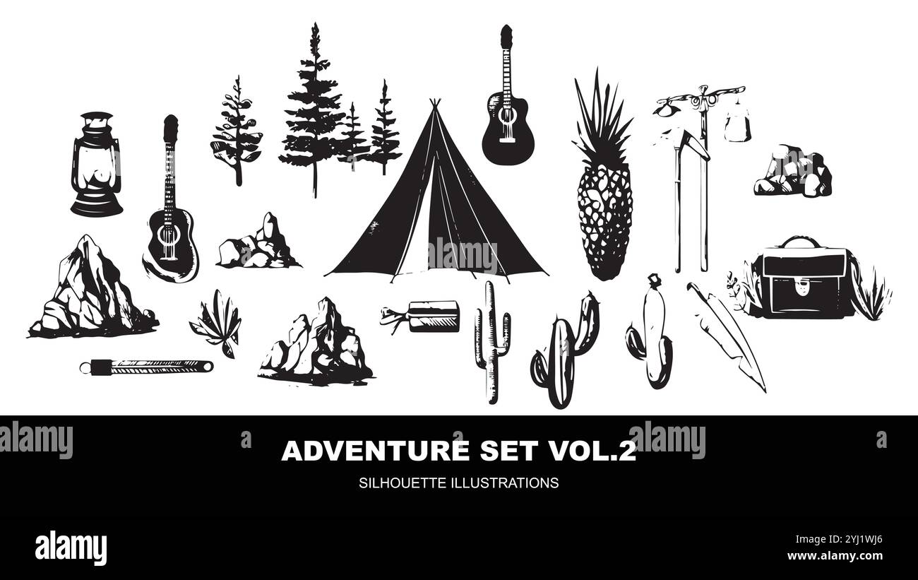 Adventure set silhouette illustration Stock Vector Image & Art - Alamy