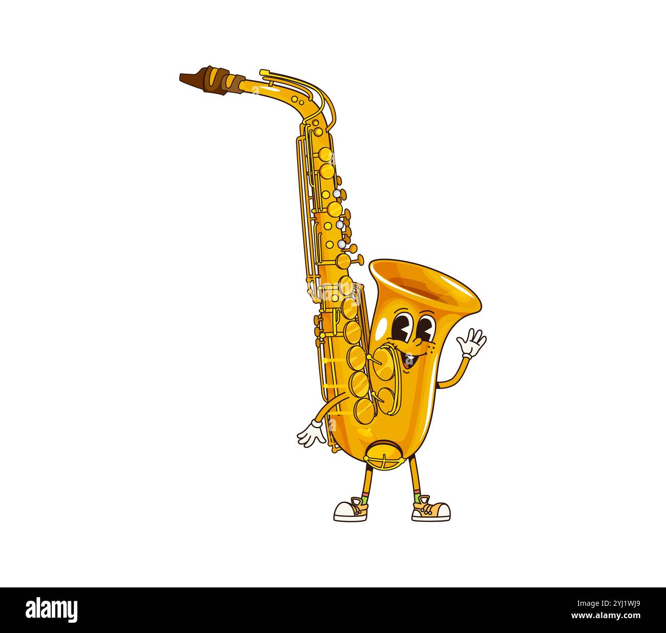 Cartoon saxophone groovy musical instrument character. Isolated vector ...