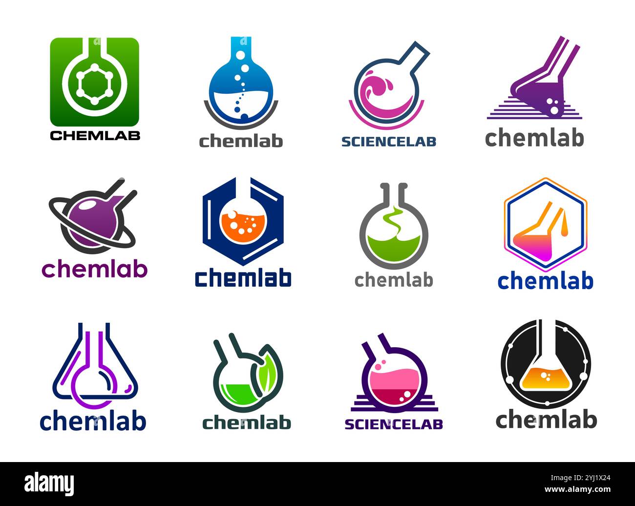 Laboratory, chemical lab icons of vector chemistry science research ...