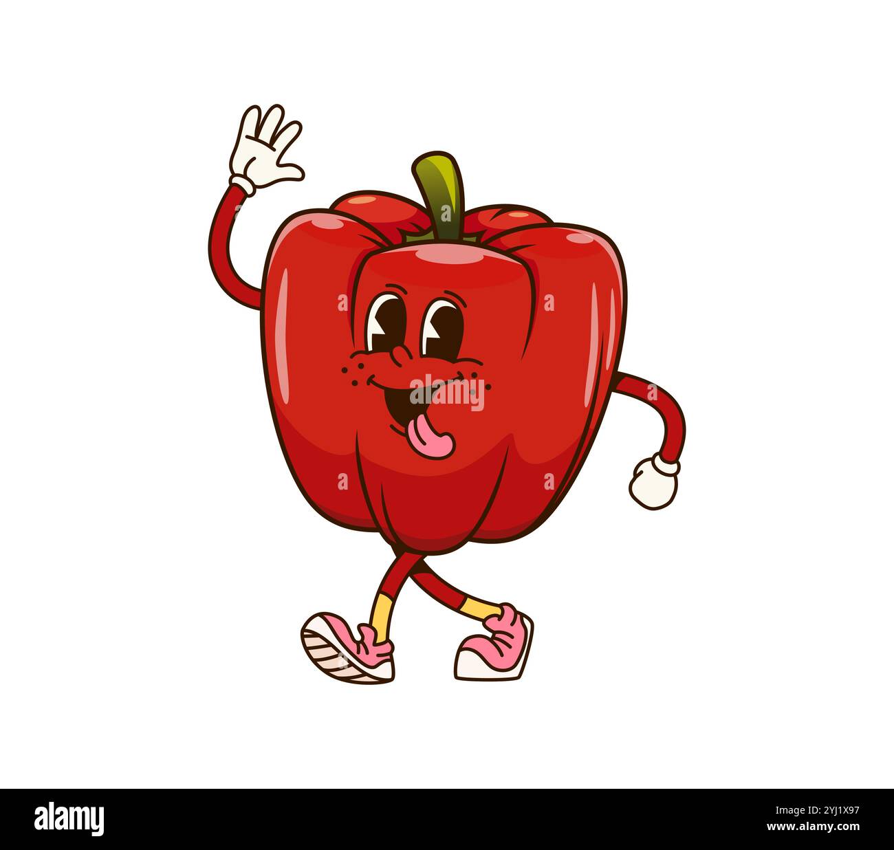 Groovy bell pepper vegetable character. Cartoon vector fun and lively ...