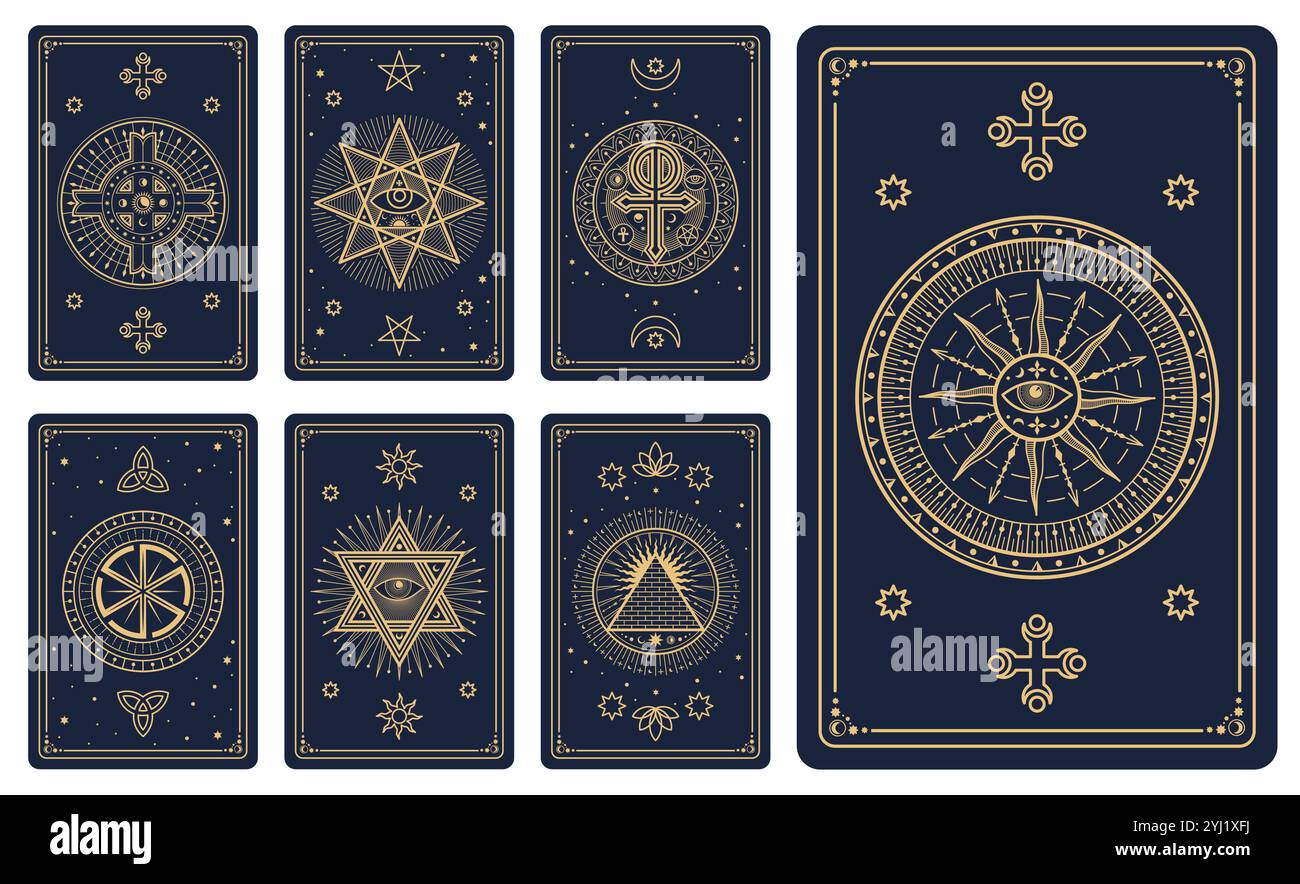 Magic tarot cards in vector line frames with mystic pattern of Moon ...