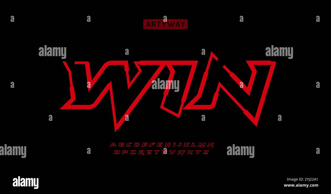 Edgy Sporty font alphabet. Sharp contour dynamic fonts for logo, brand ...