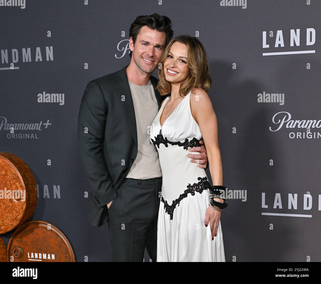 Kevin McGarry and Kayla Wallace arriving to the Los Angeles premiere of “Landman” held at ...