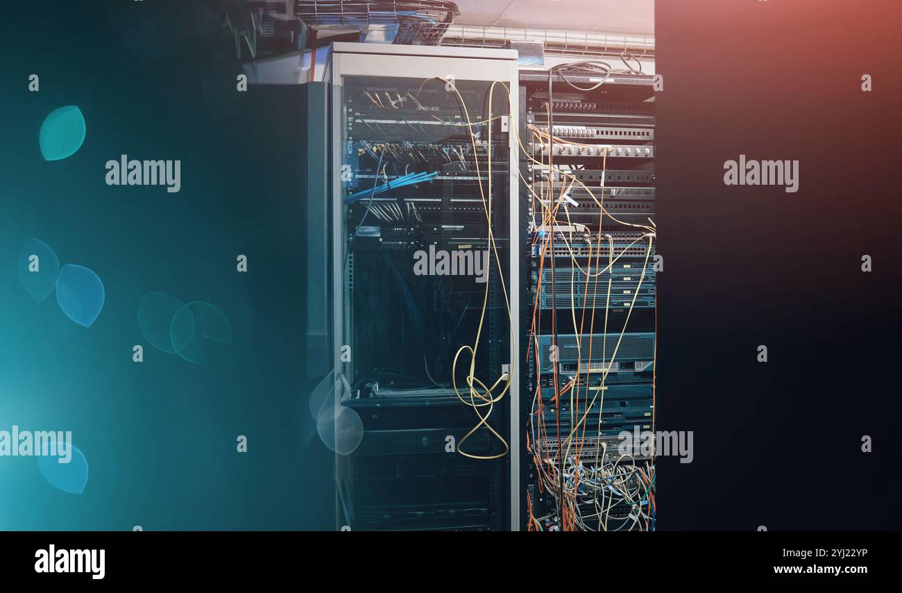 Server room, database and mainframe of network at center, software ...