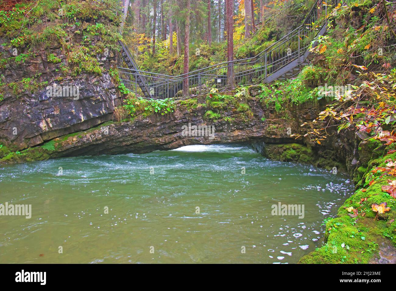 Geological phenomenon: An alpine brook ("Schwarzwasserbach") undermined ...