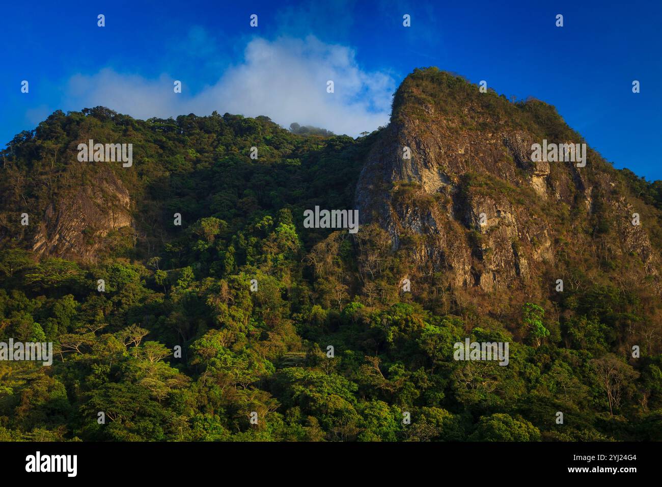 Early morning sunlight on Cerro la Cruz (upper right) in Altos de ...