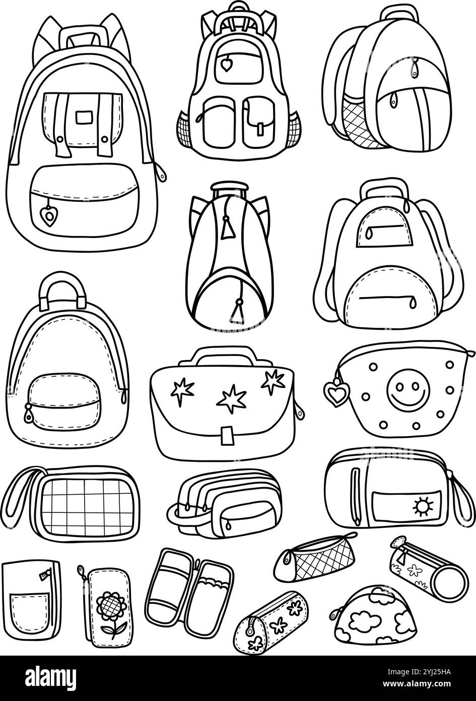 School backpacks, satchels, bag, pencil cases and supplies doodle ...