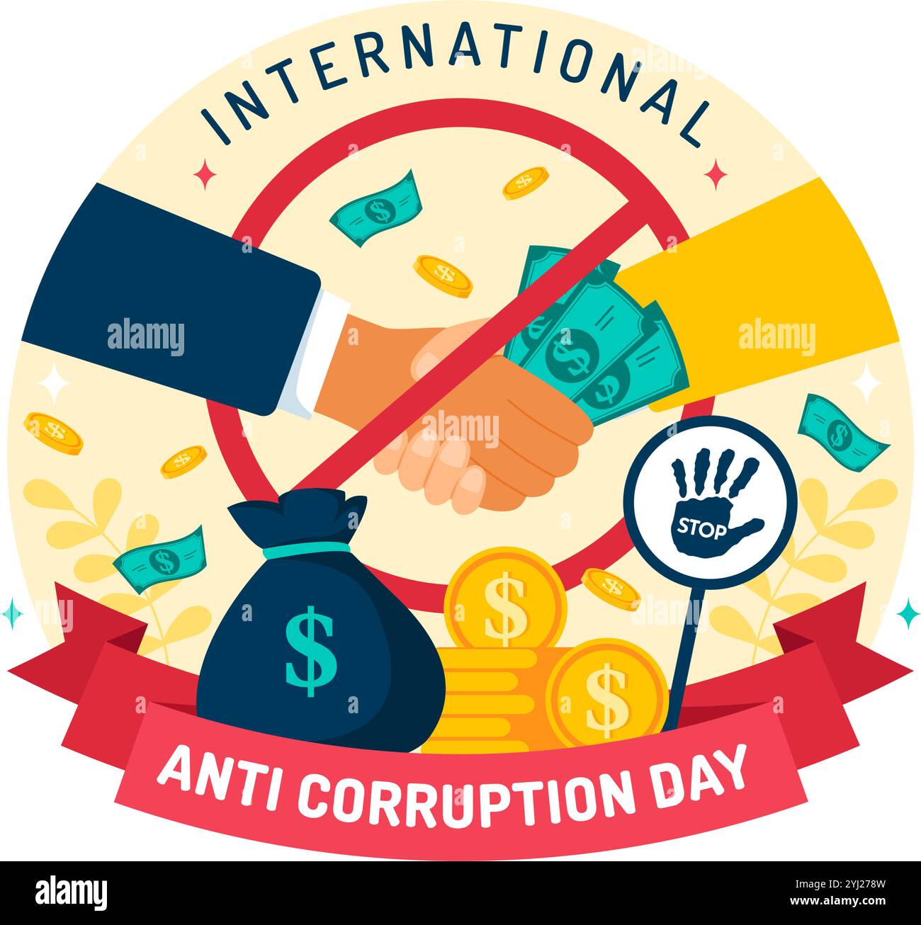 Anti Corruption Day Vector Illustration Featuring a Stop Giving Money ...