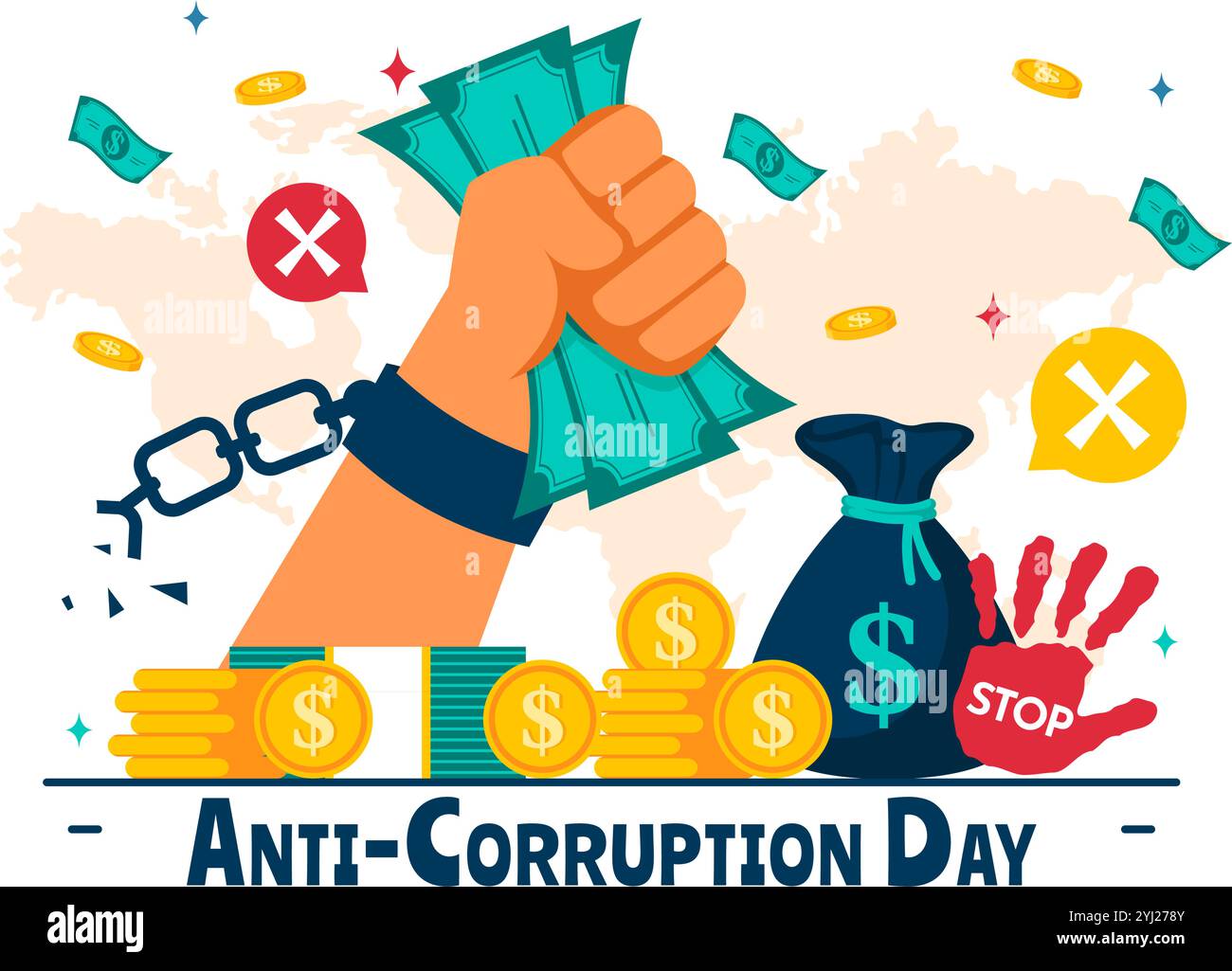 Anti Corruption Day Vector Illustration Featuring a Stop Giving Money ...