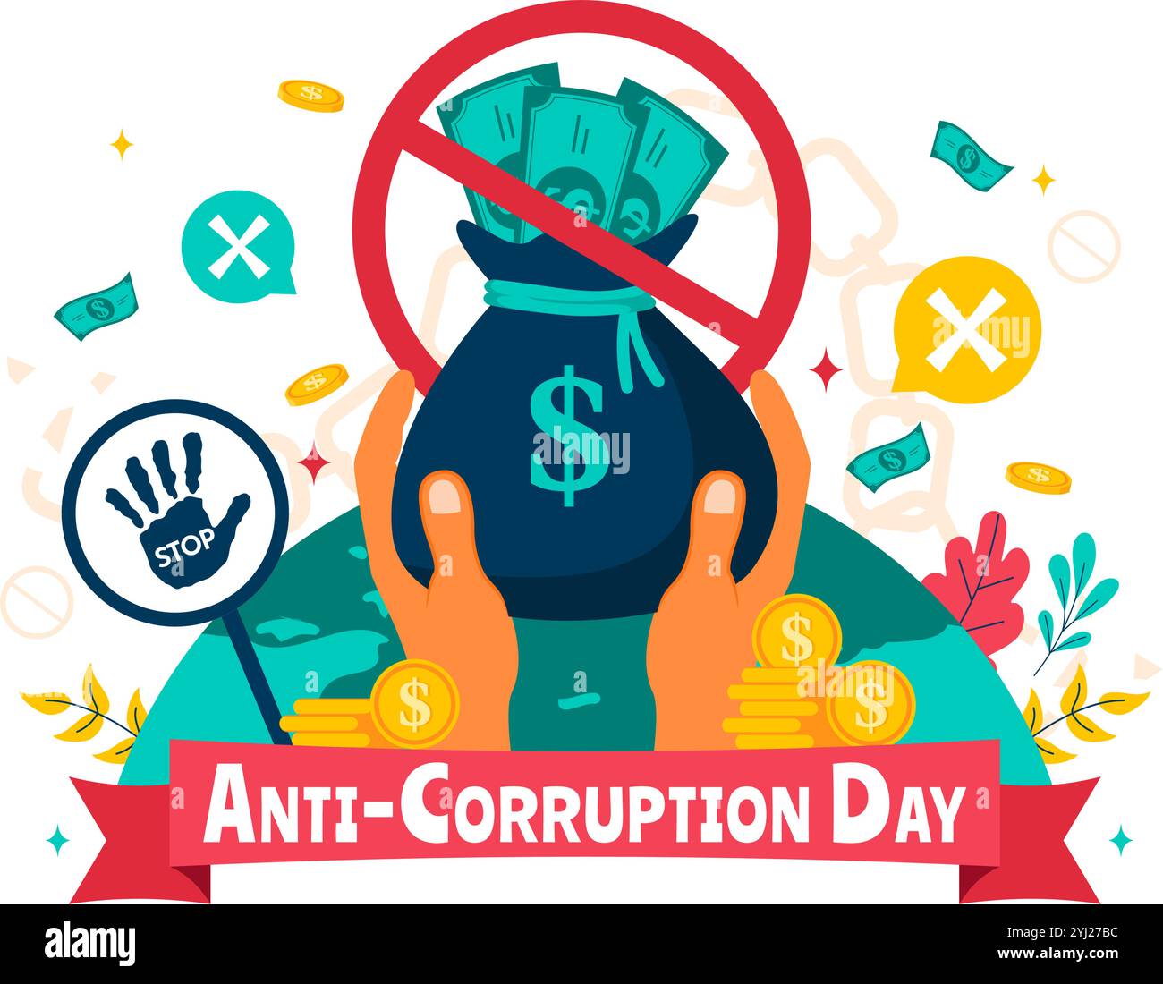 Anti Corruption Day Vector Illustration Featuring a Stop Giving Money ...