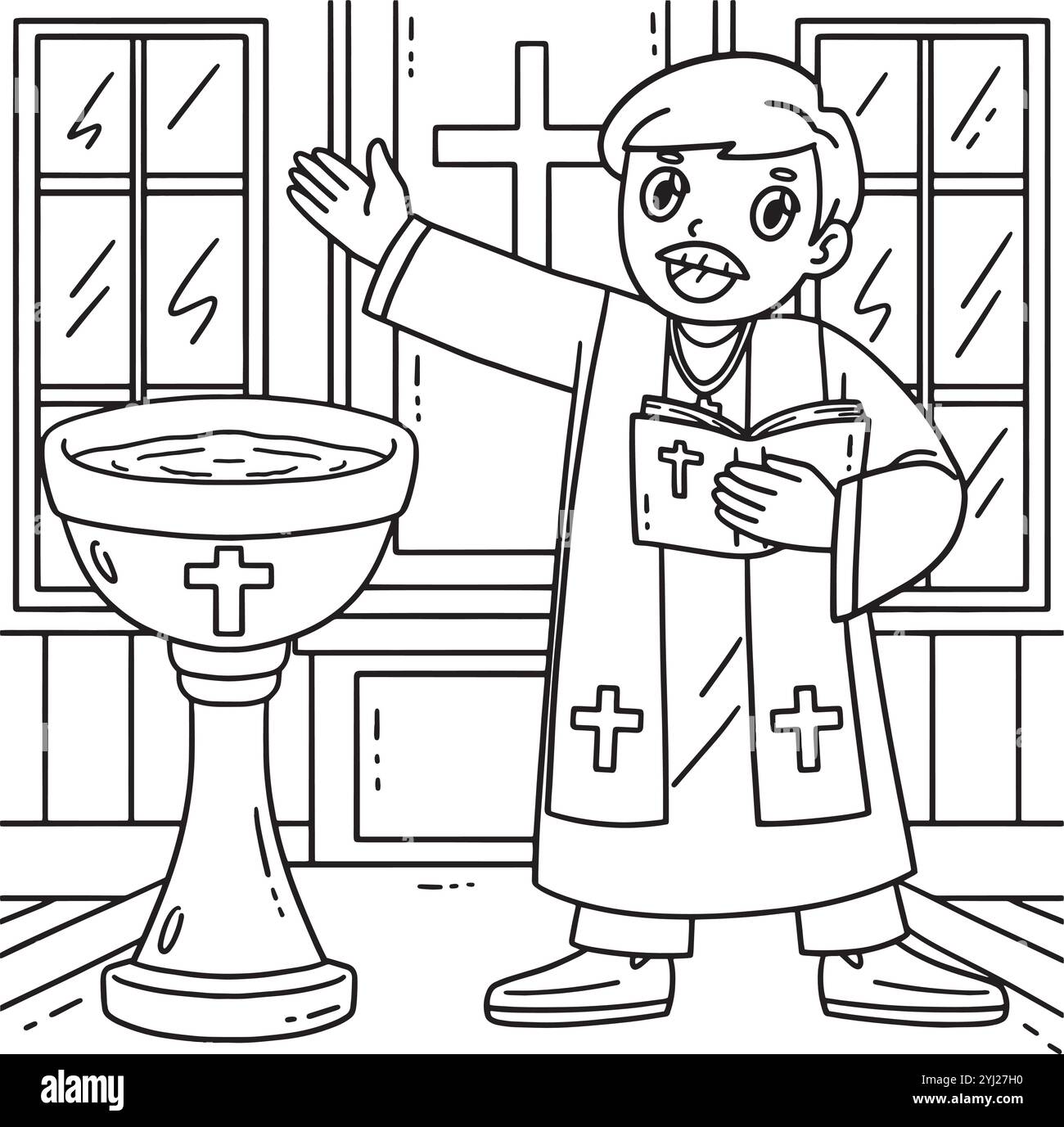 Baptism Priest and Baptismal Font Coloring Page Stock Vector Image & Art - Alamy