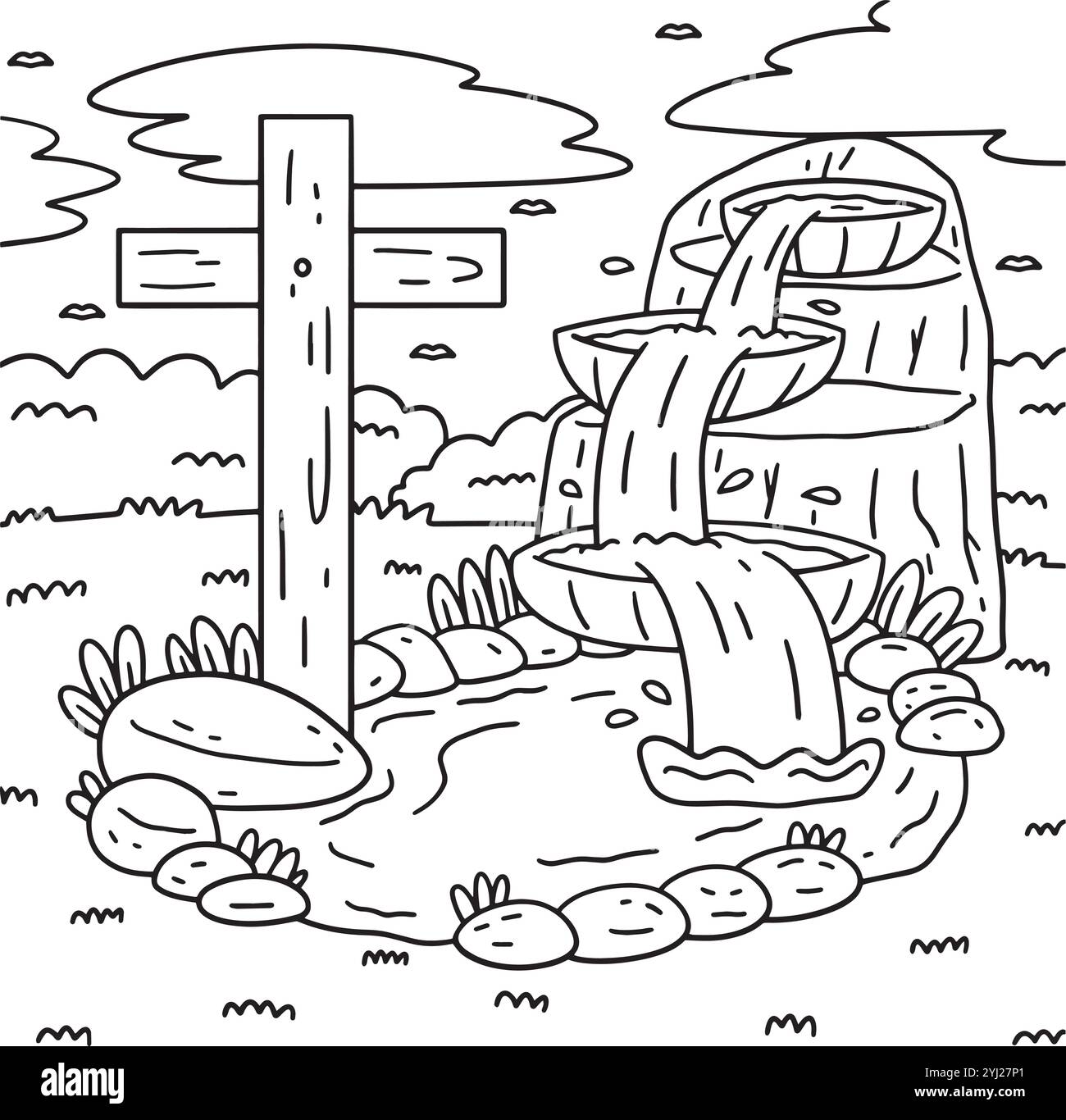 Baptism Fountain and Cross Coloring Page for Kids Stock Vector Image ...