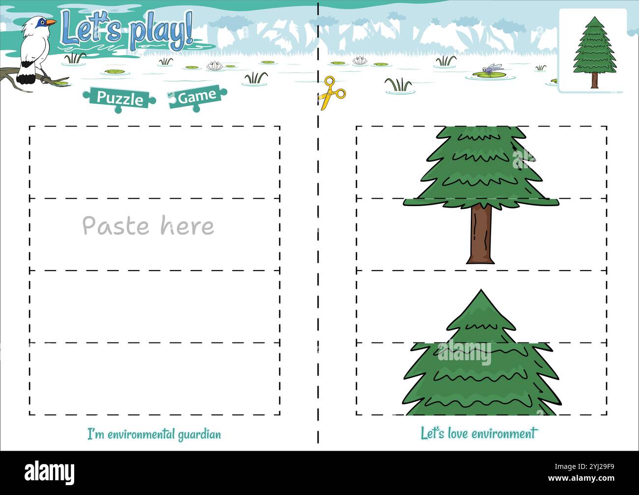 Lets play cut and paste puzzle game with Jungle theme Stock Vector ...
