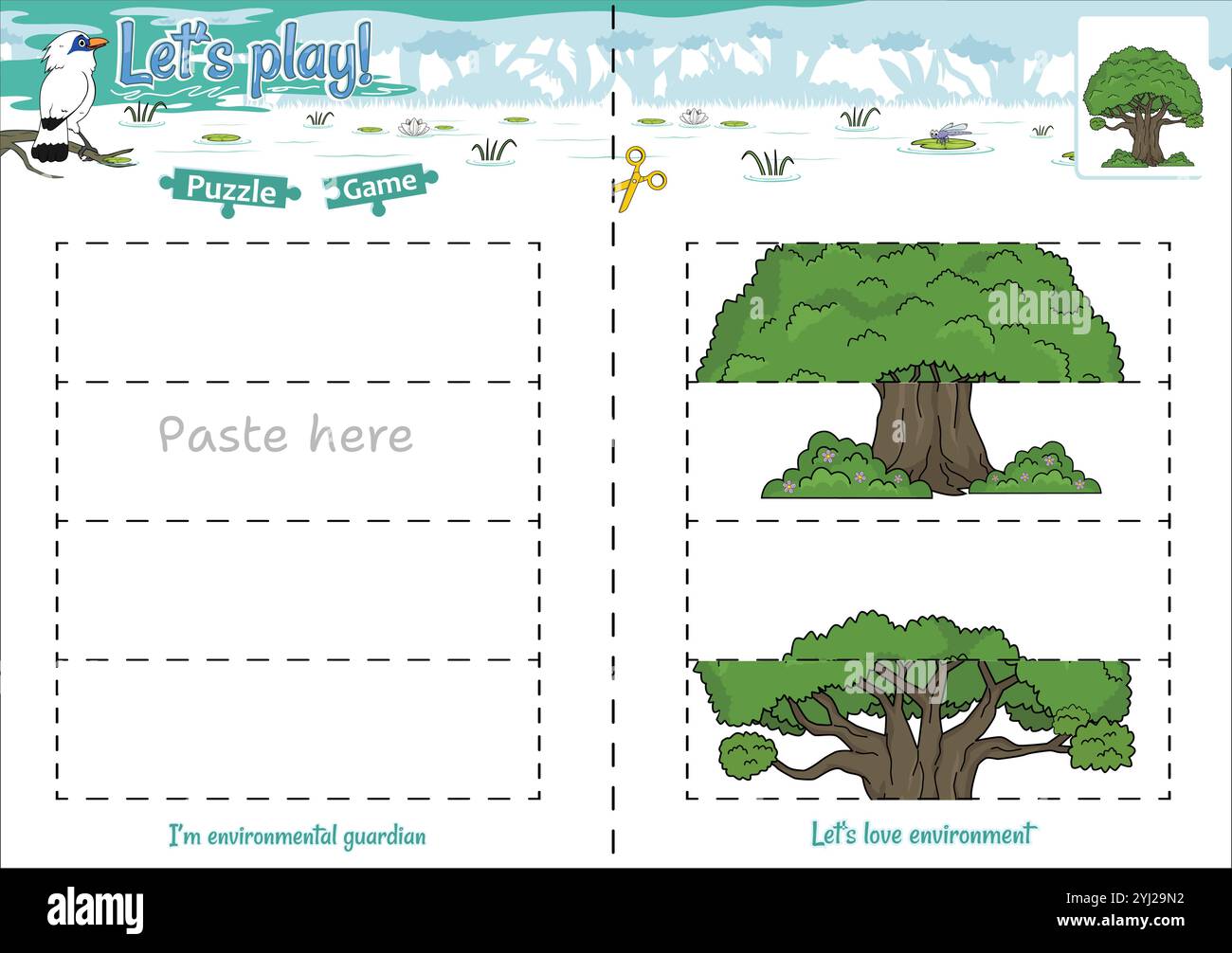 Lets play cut and paste puzzle game with Jungle theme Stock Vector ...