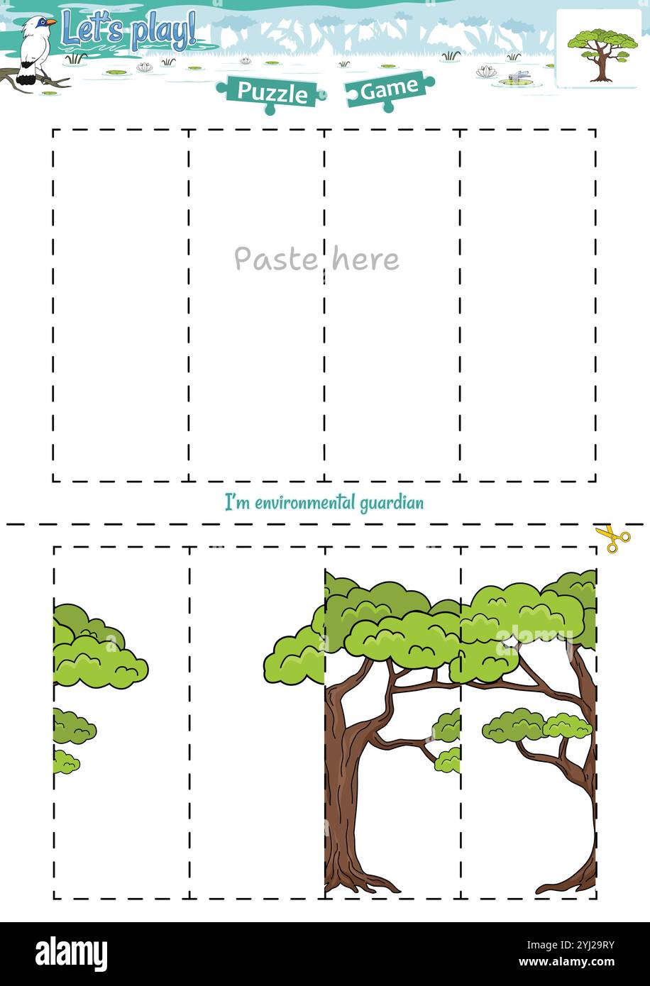 Lets play cut and paste puzzle game with Jungle theme Stock Vector ...