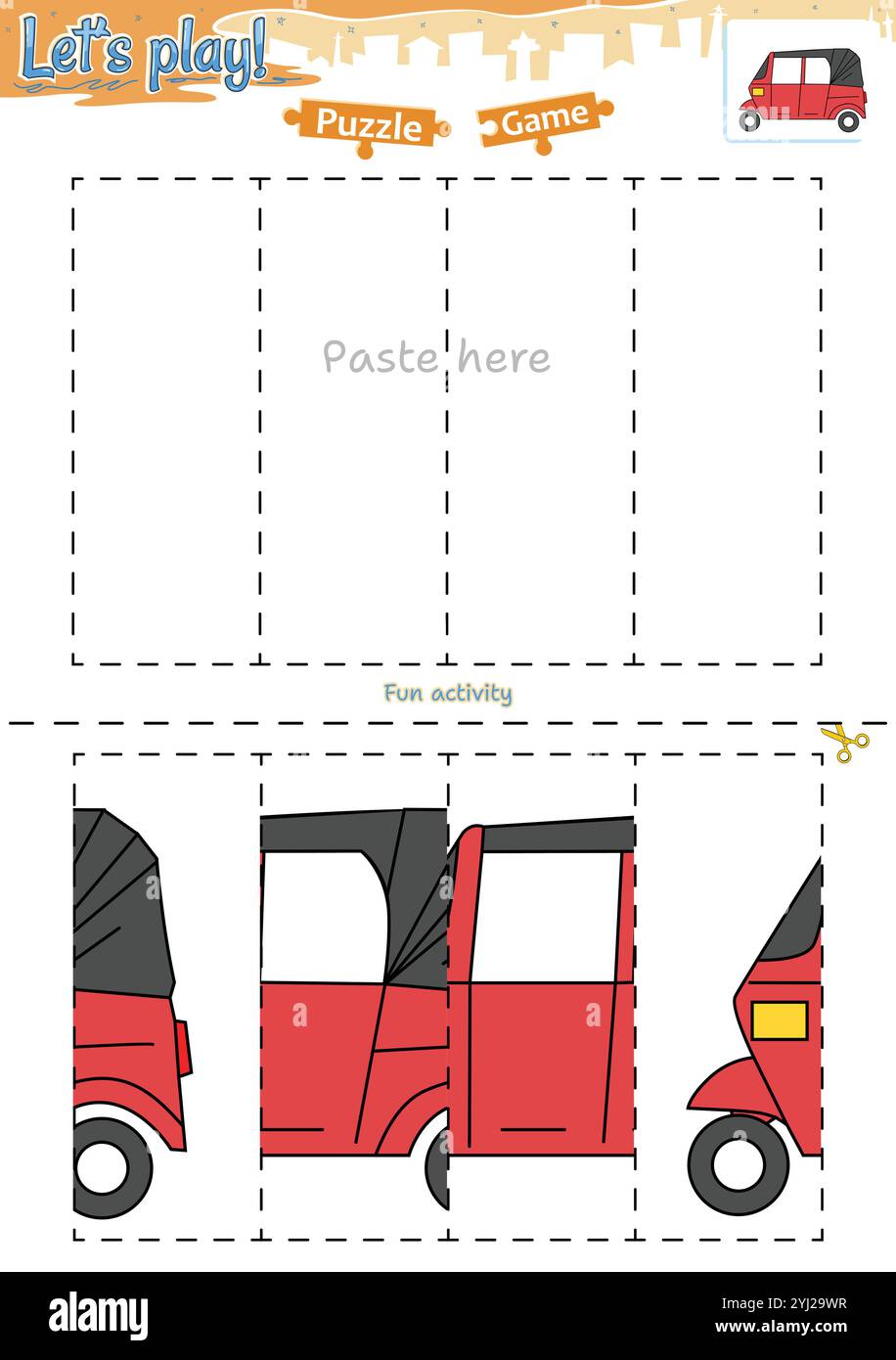 Lets play cut and paste puzzle game with transportation theme Stock ...