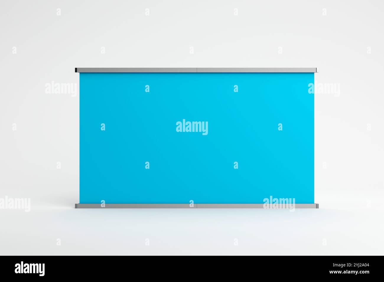 A solid blue backdrop with a sleek metallic frame, designed for use in ...