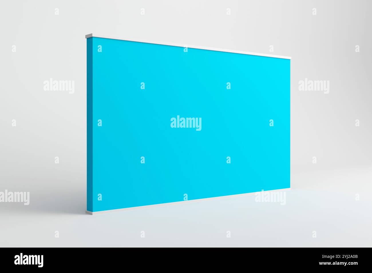 A solid blue backdrop with a sleek metallic frame, designed for use in ...