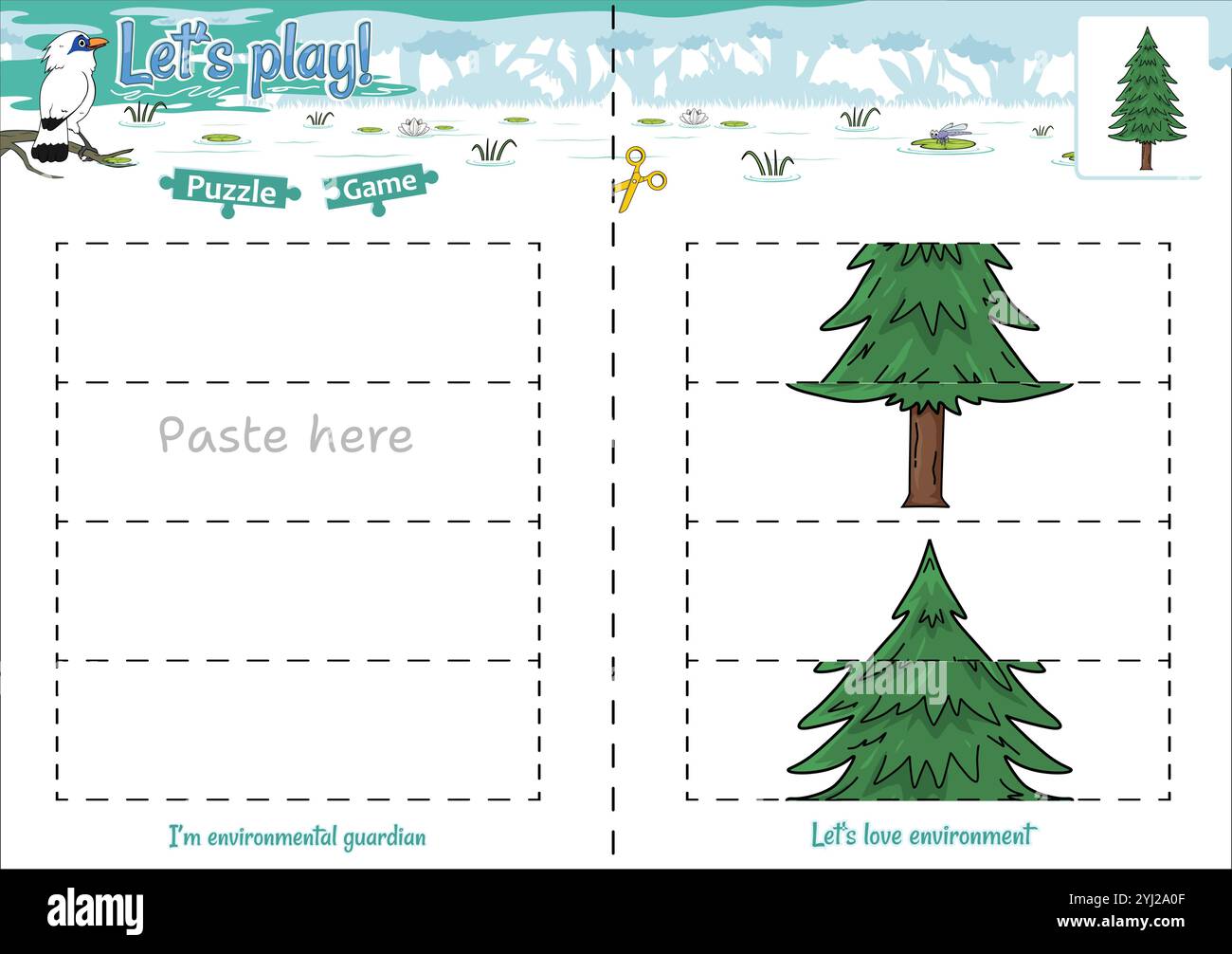 Lets play cut and paste puzzle game with Jungle theme Stock Vector ...