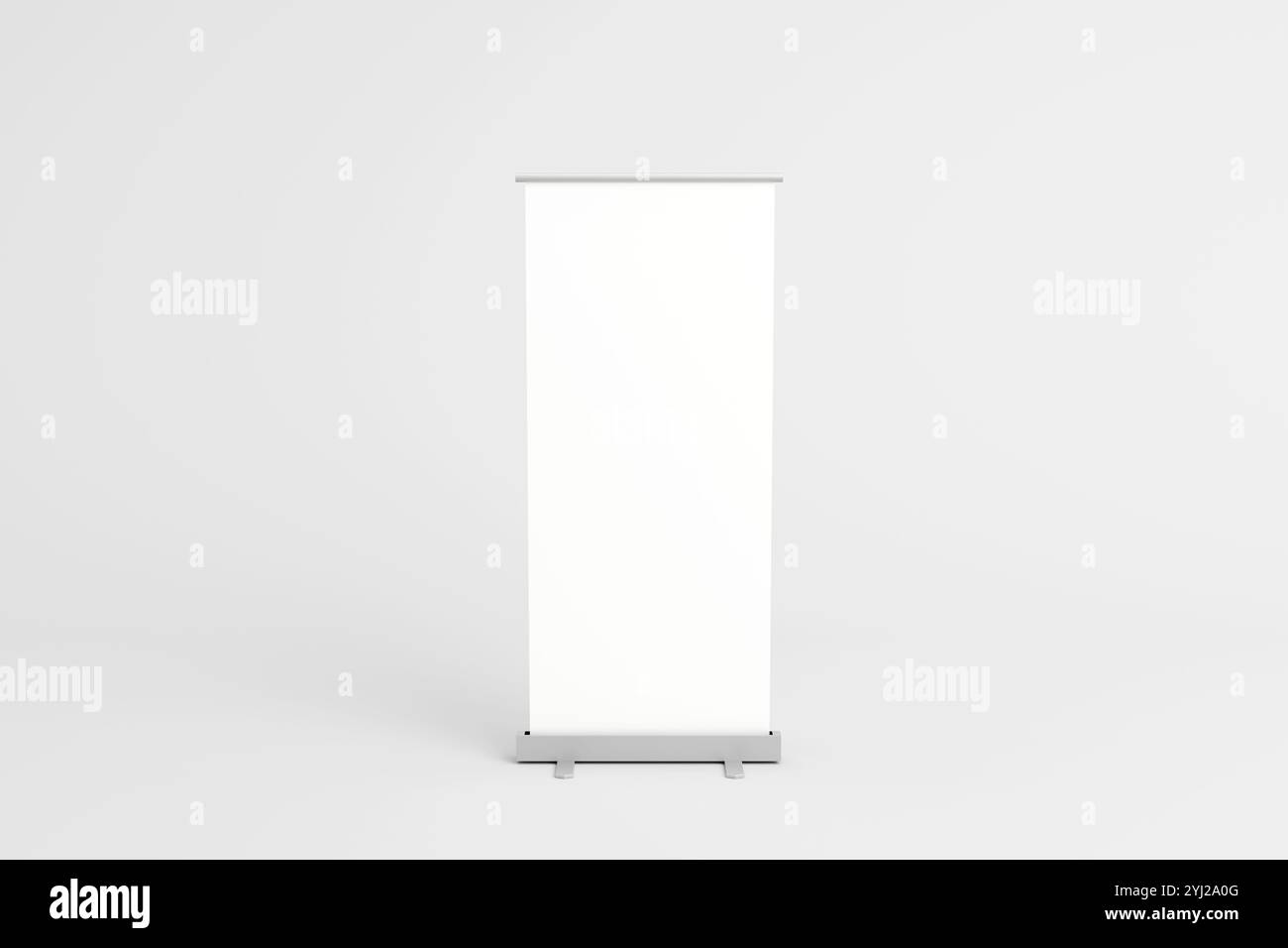 A single retractable banner stand with a blank white display panel ...