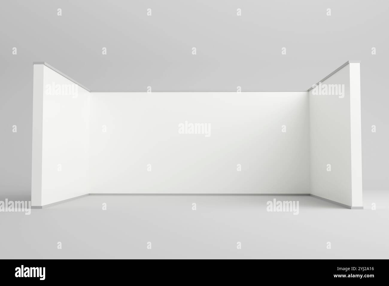 A simple white exhibition booth setup with three walls, creating a ...