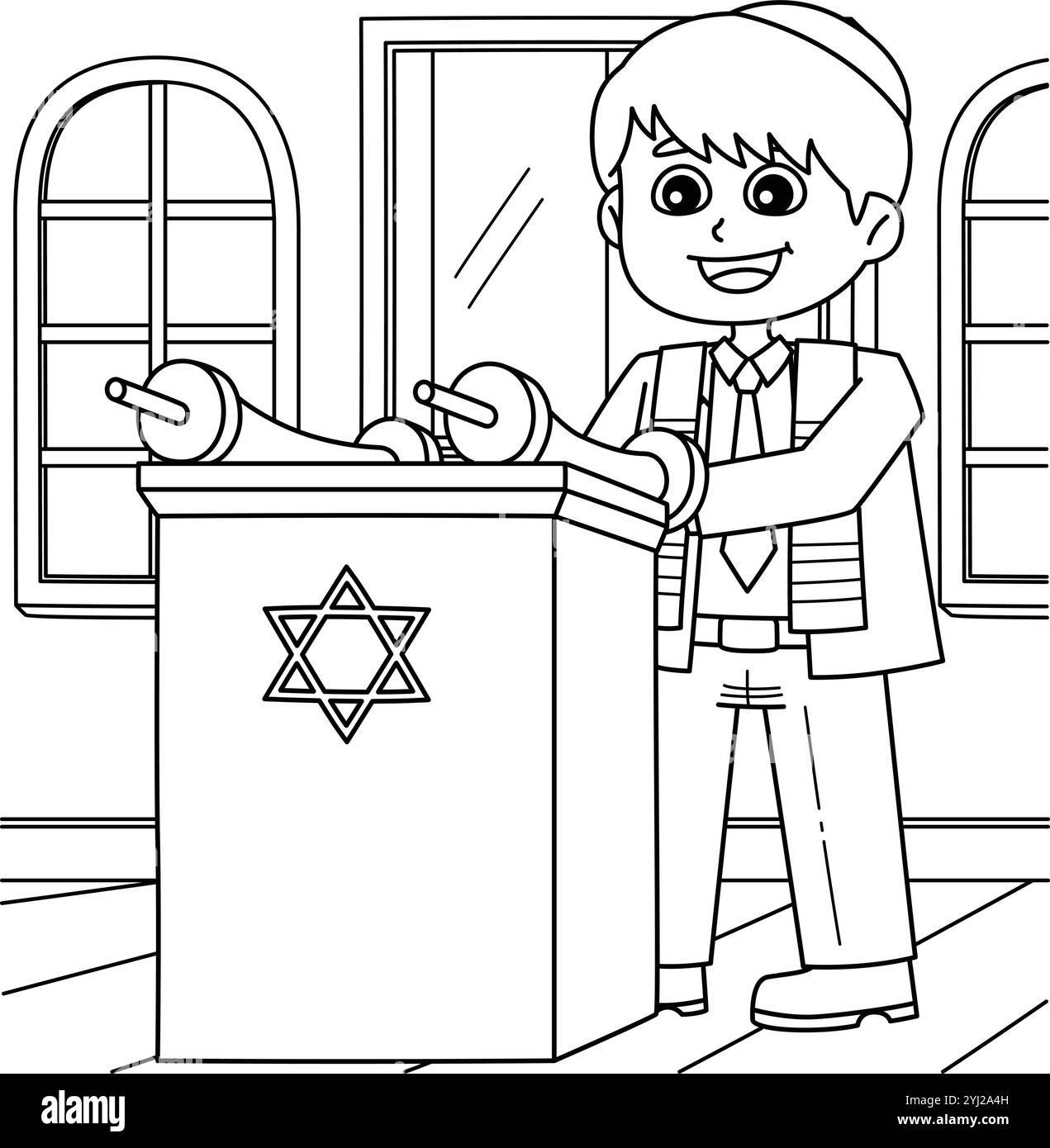 Bat Mitzvah Boy Reading the Torah Coloring Page Stock Vector Image ...
