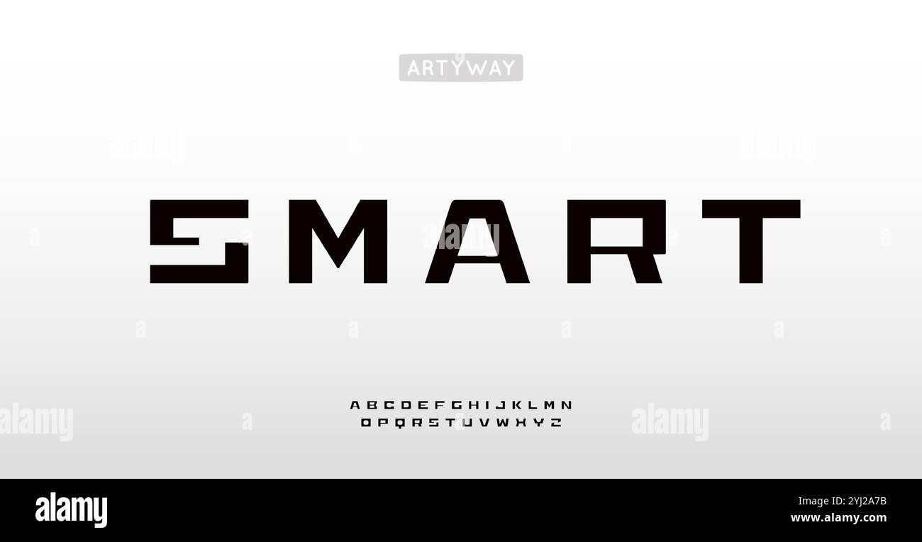 Squared futuristic typeface, minimal geometric letters, cyber modern ...