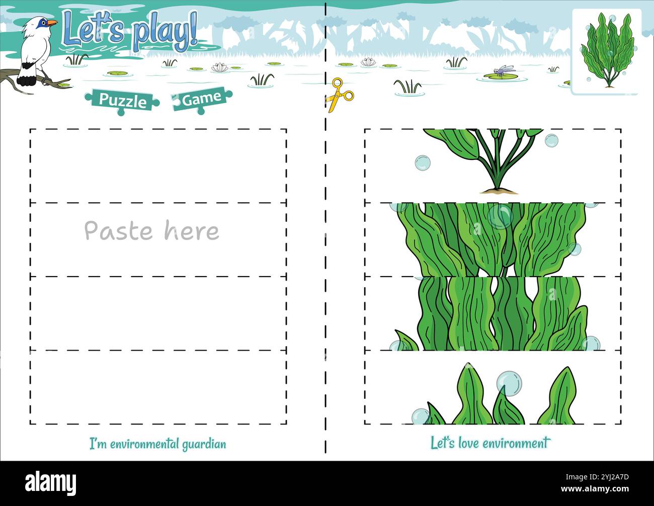 Lets play cut and paste puzzle game with Jungle theme Stock Vector ...