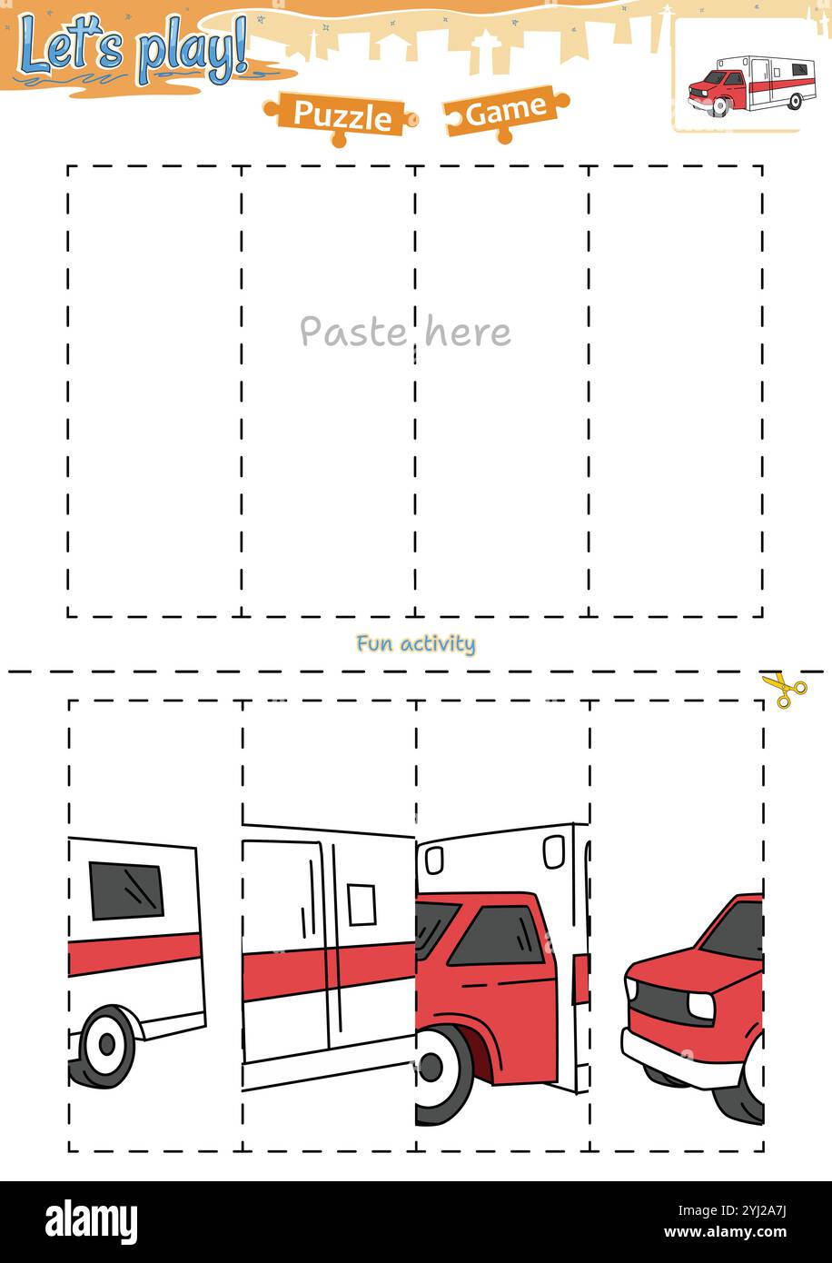 Lets play cut and paste puzzle game with transportation theme Stock ...