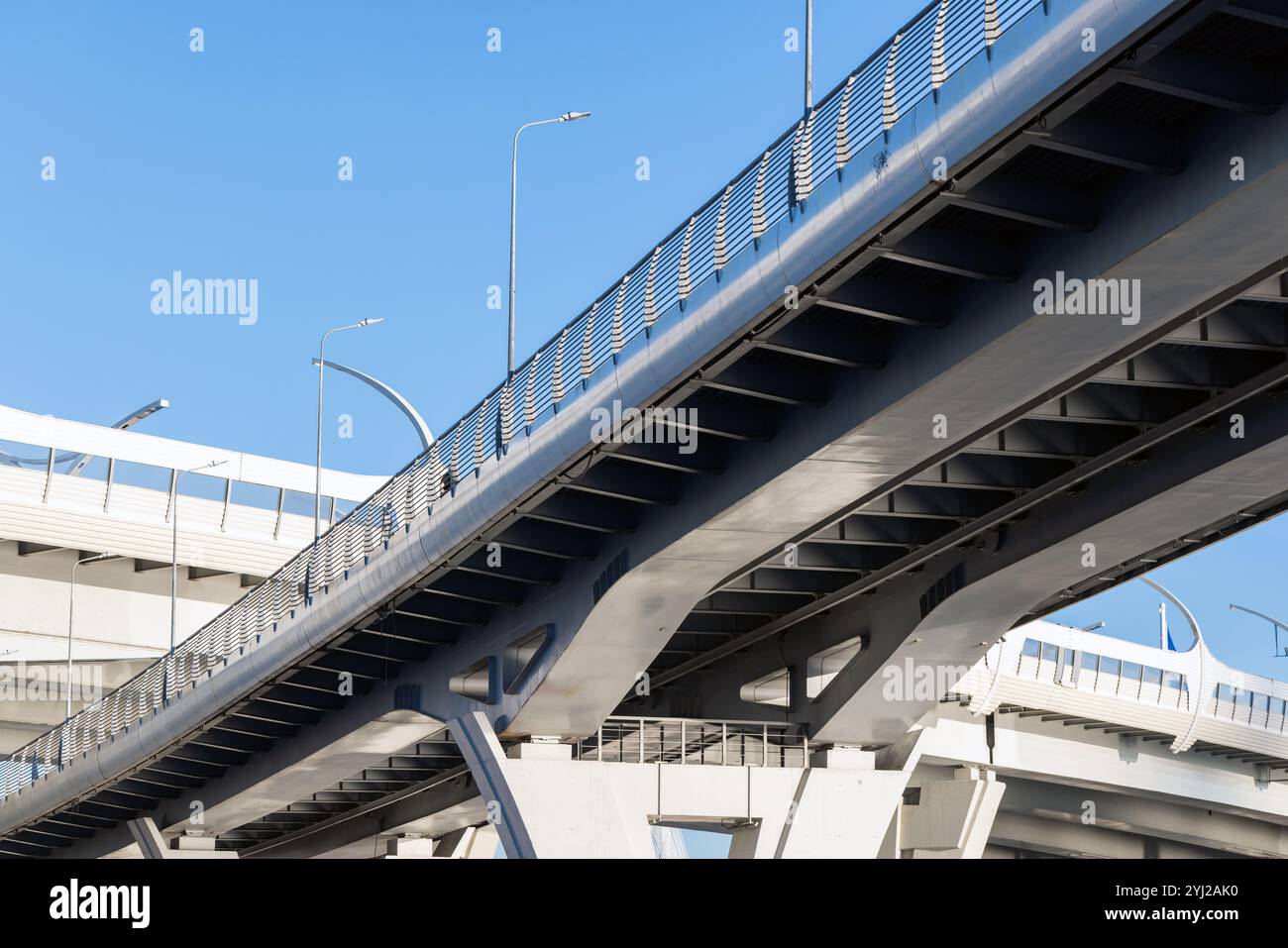 Bottom view of metal road bridges. Details of the intracity toll ...