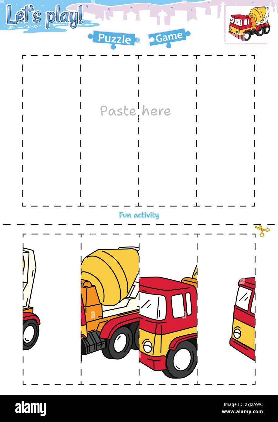 Lets play cut and paste puzzle game with transportation theme Stock ...