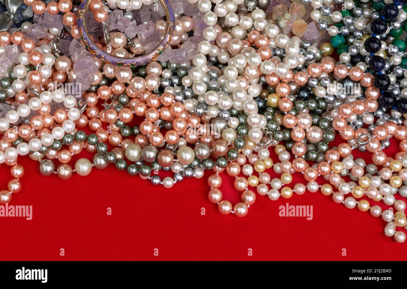 Beads and necklaces made of natural pearls and mother-of-pearl Stock ...