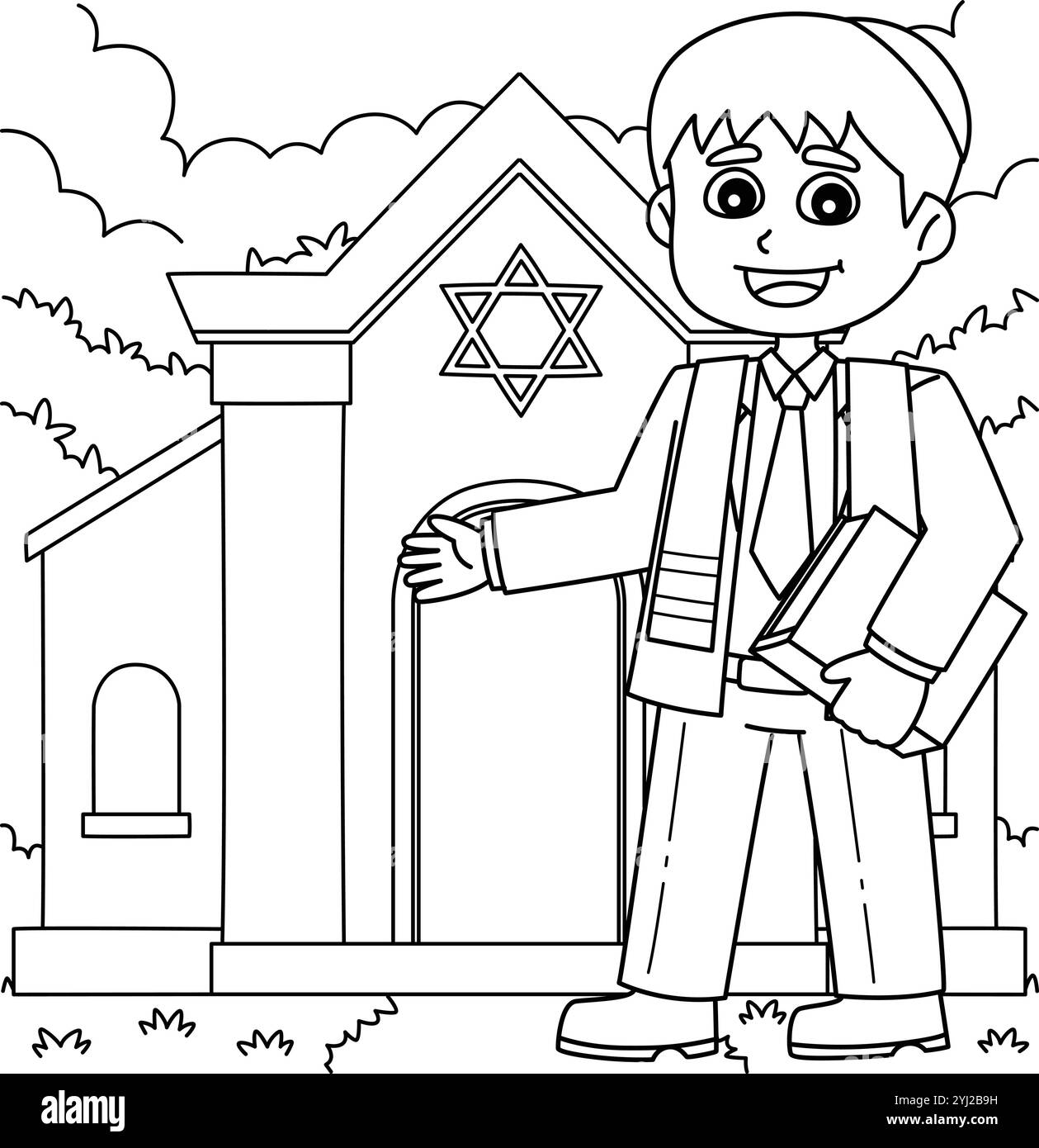 Bar Mitzvah Boy at Synagogue Celebrating Coloring Stock Vector Image ...