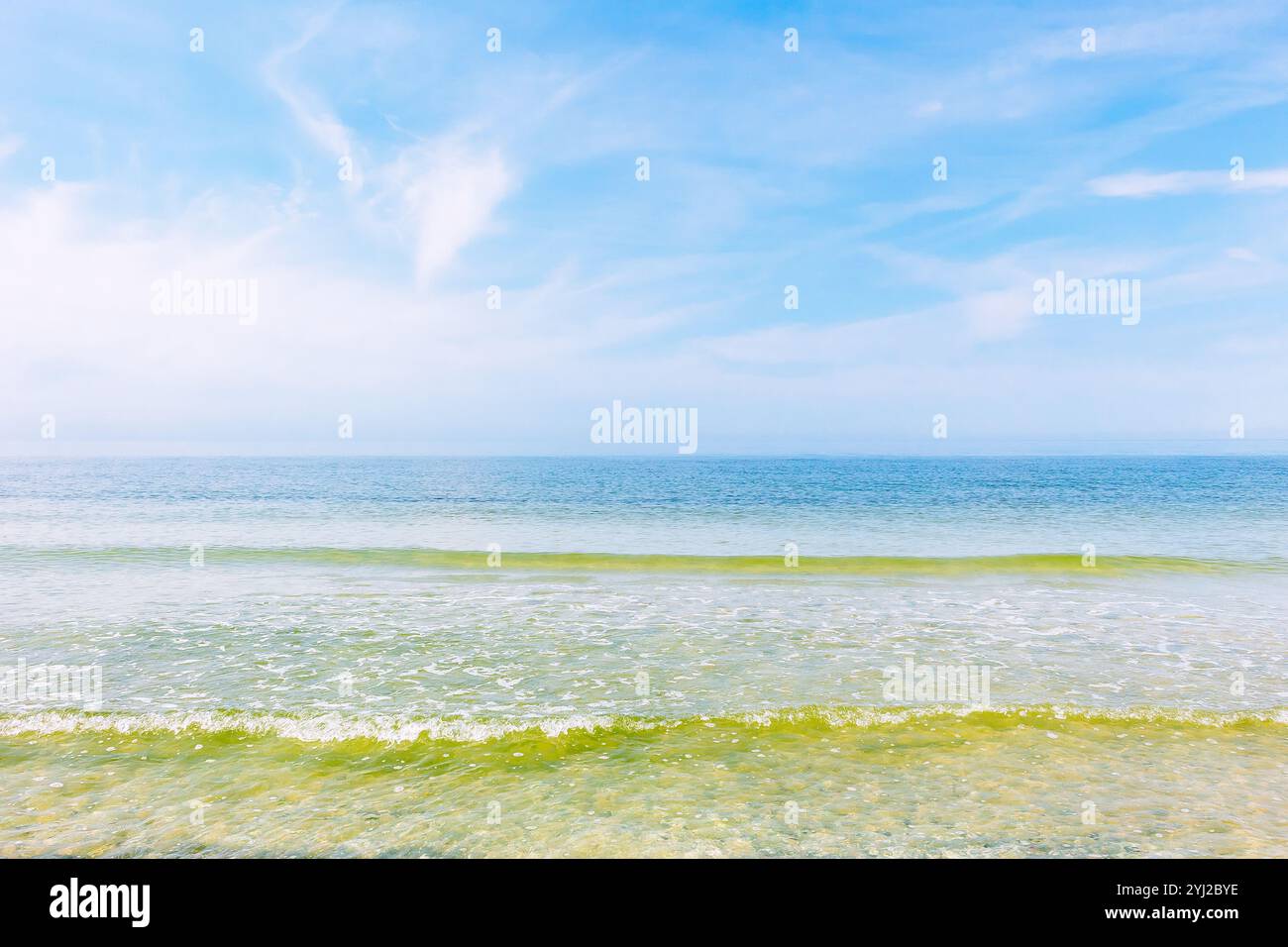 Beautiful wave soft blue break empty beach daytime. wave clean sandy ...