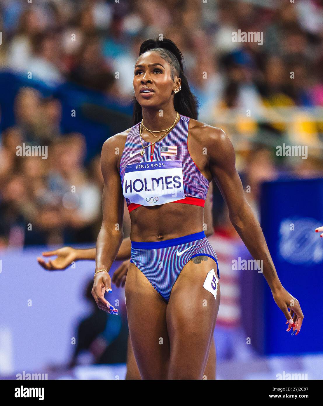 Alexis Holmes participating in the 400 meters at the Paris 2024 Olympic ...