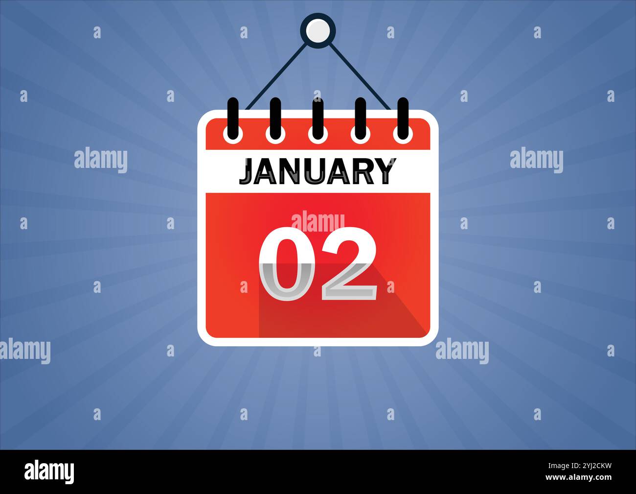 January 02, Calendar hanging sign. 2th days of the month, modern ...