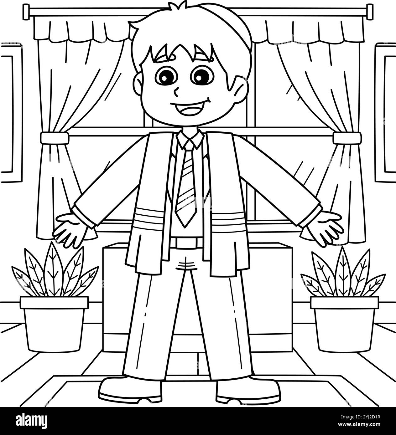 Bar Mitzvah Boy Dressing Up for Bar Coloring Page Stock Vector Image ...