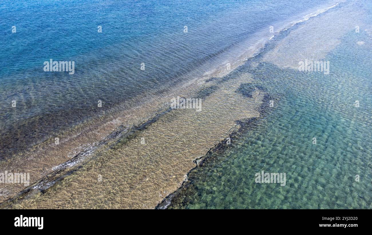 Aerial view of underwater reef of the island of Naxos in the Cyclades ...