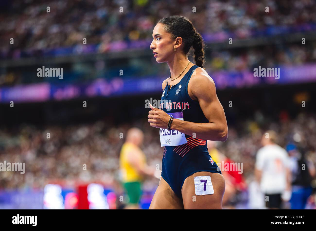 Laviai Nielsen participating in the 400 meters relay at the Paris 2024 ...