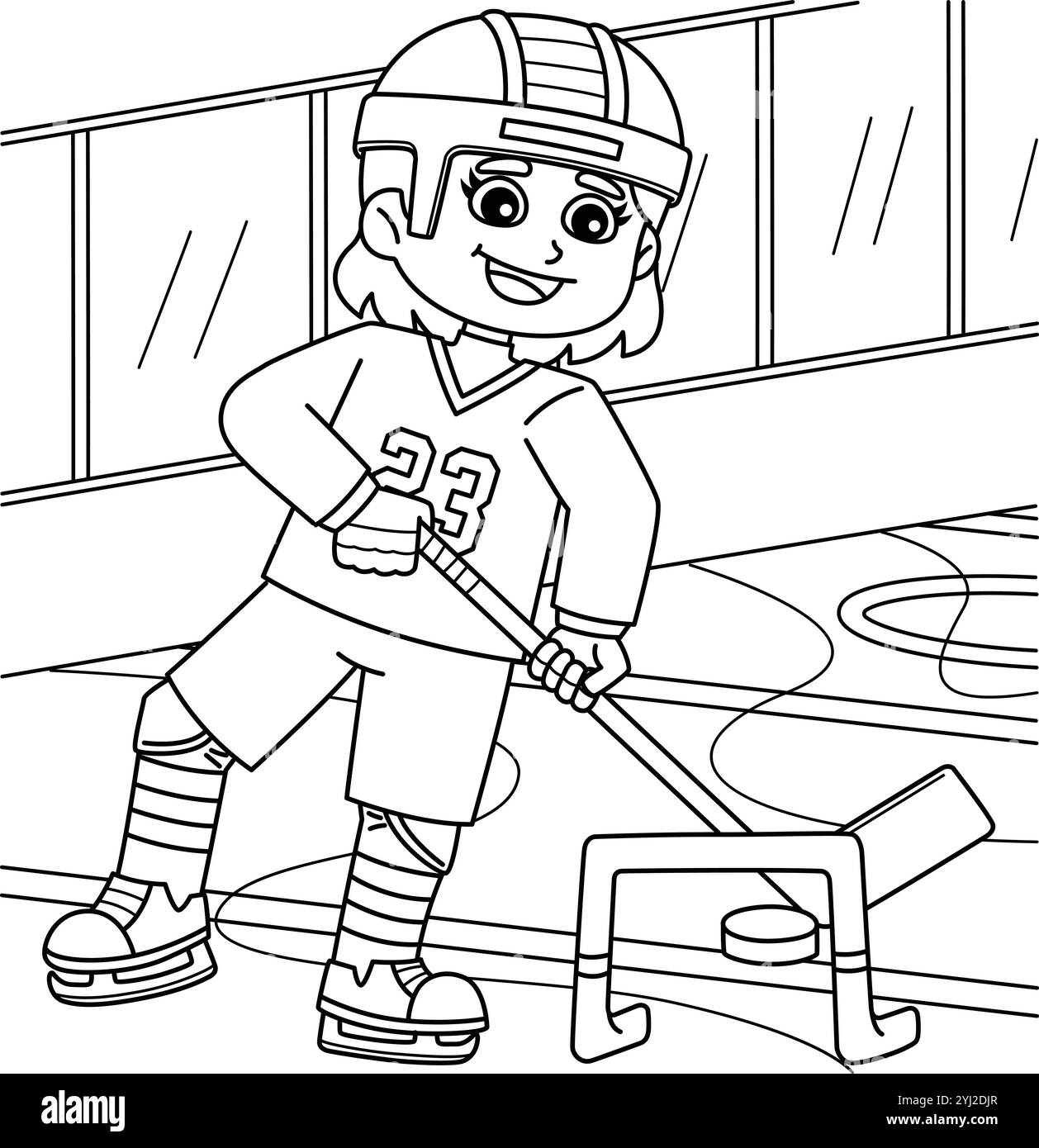 Ice Hockey Girl Player Training Coloring Page Stock Vector Image & Art ...
